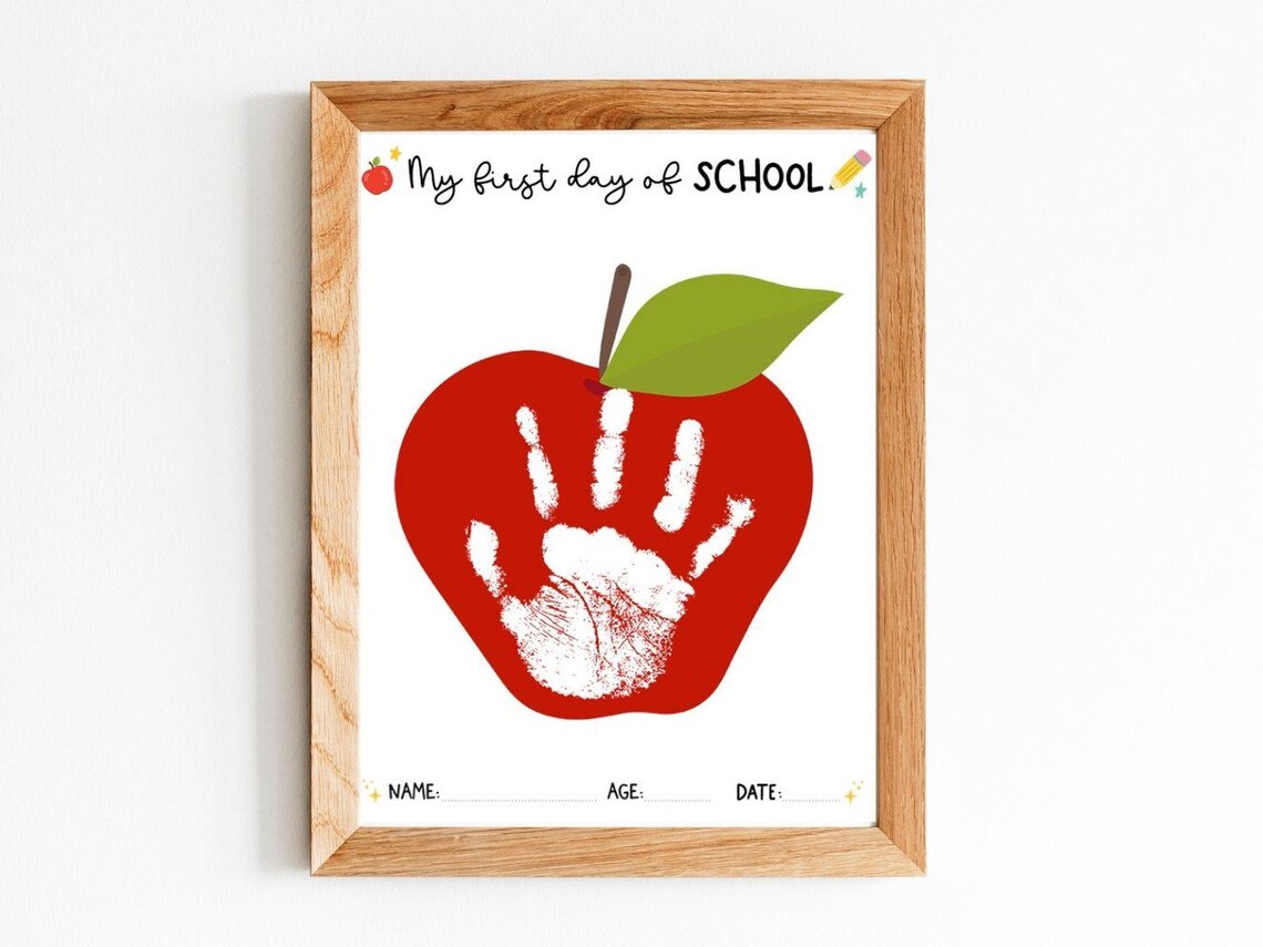 First Day of School Handprint Art, Apple Handprint Printable Template ...