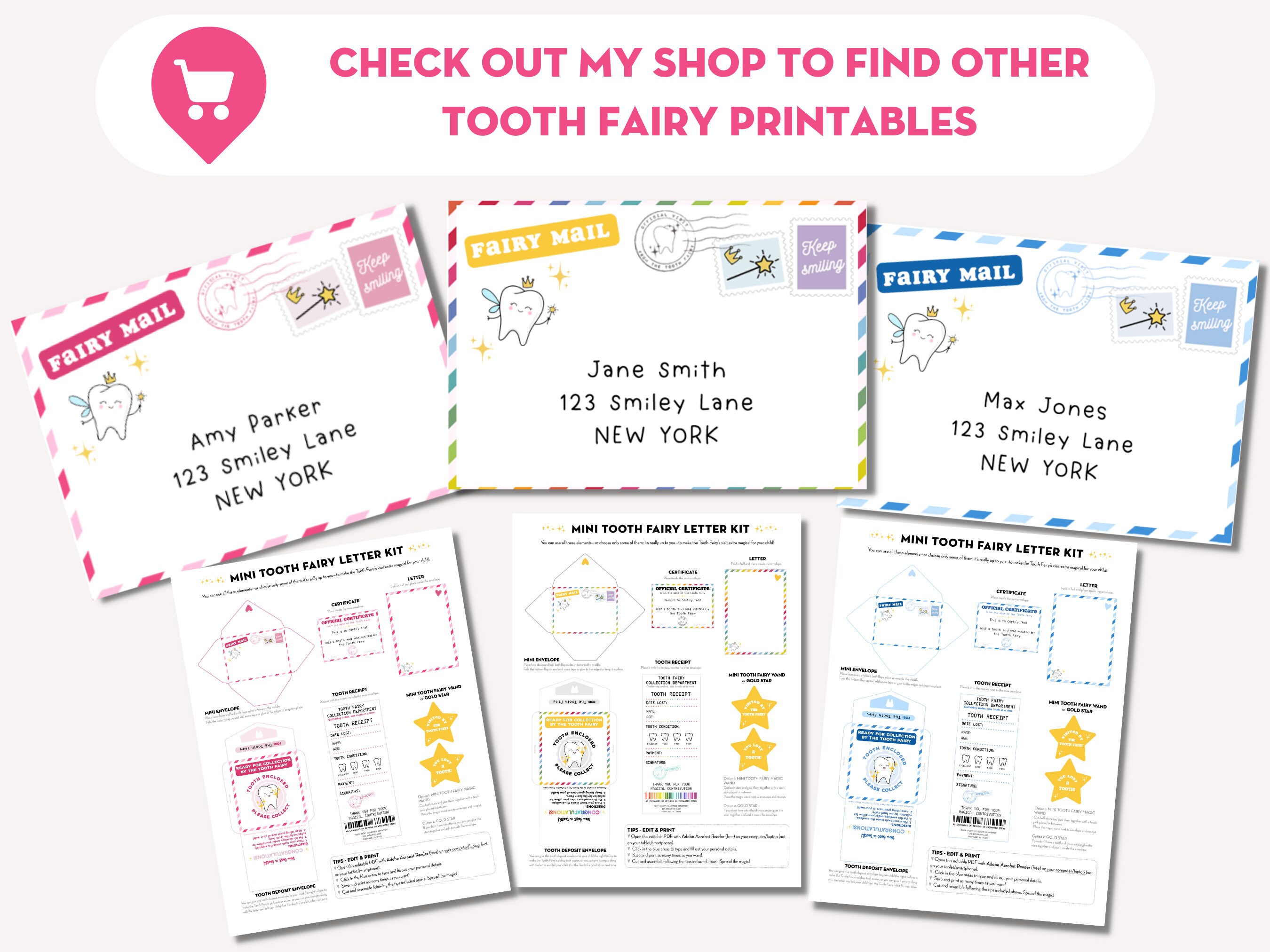 Editable Printable Mini Tooth Fairy Set With Customizable Letter From Tooth Fairy, Envelopes ...