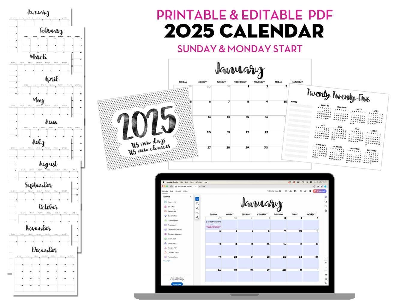 Printable EDITABLE Monthly Calendar 2025 Template, Editable PDF ...