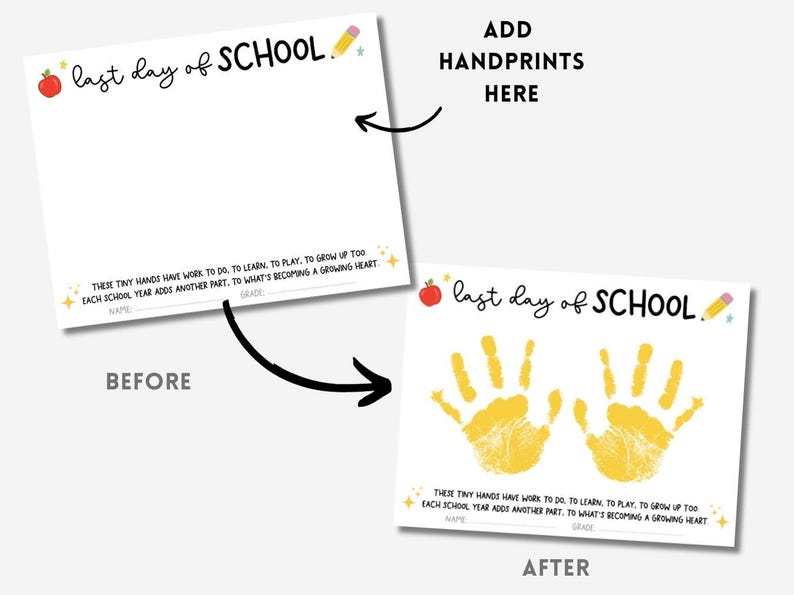 Last Day of School Handprint Art, Pencil Handprint Printable Template ...