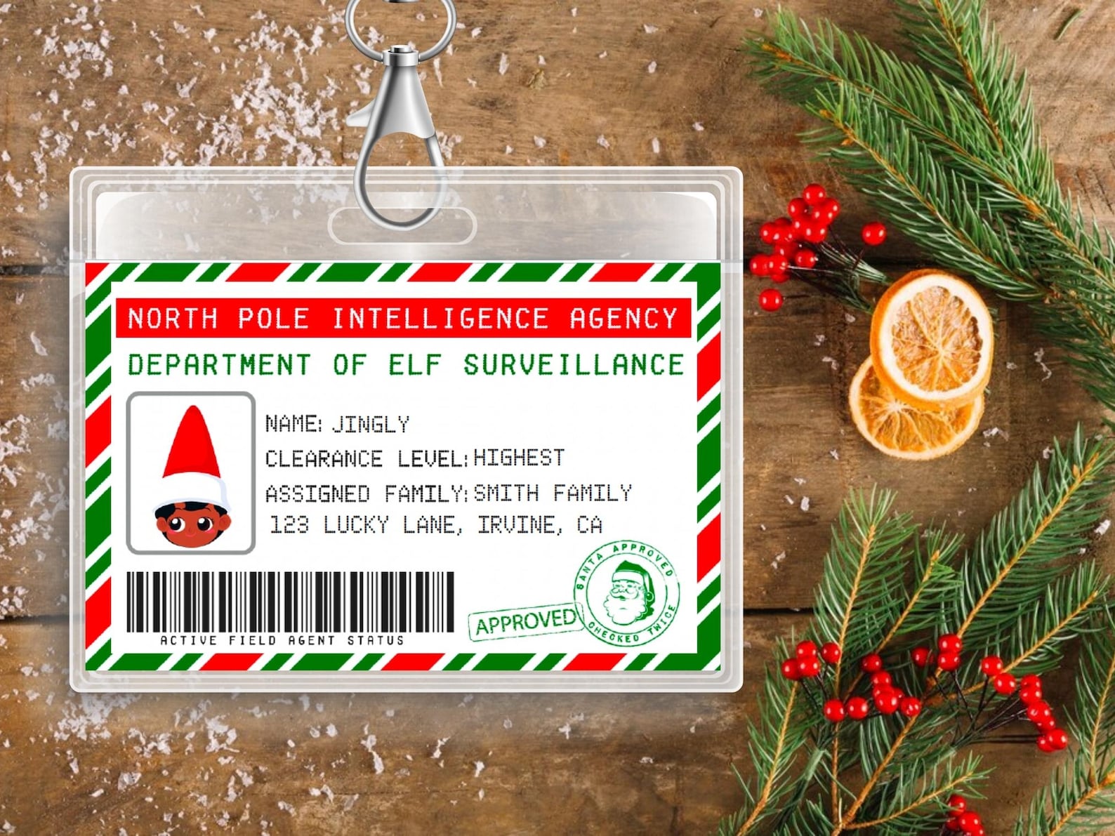 EDITABLE Elf ID Card Printable Brown Skin Elf ID Badge, Christmas Elf ...