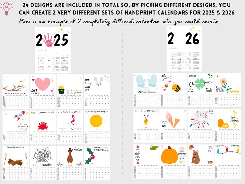 Bundle 2025 + 2026 Handprint Calendars, Printable Handprint Craft ...