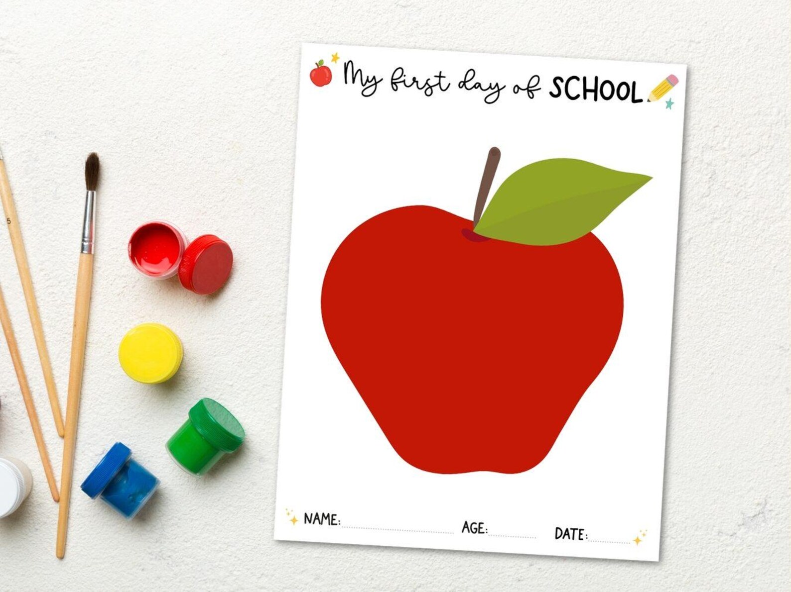 First Day of School Handprint Art, Apple Handprint Printable Template ...