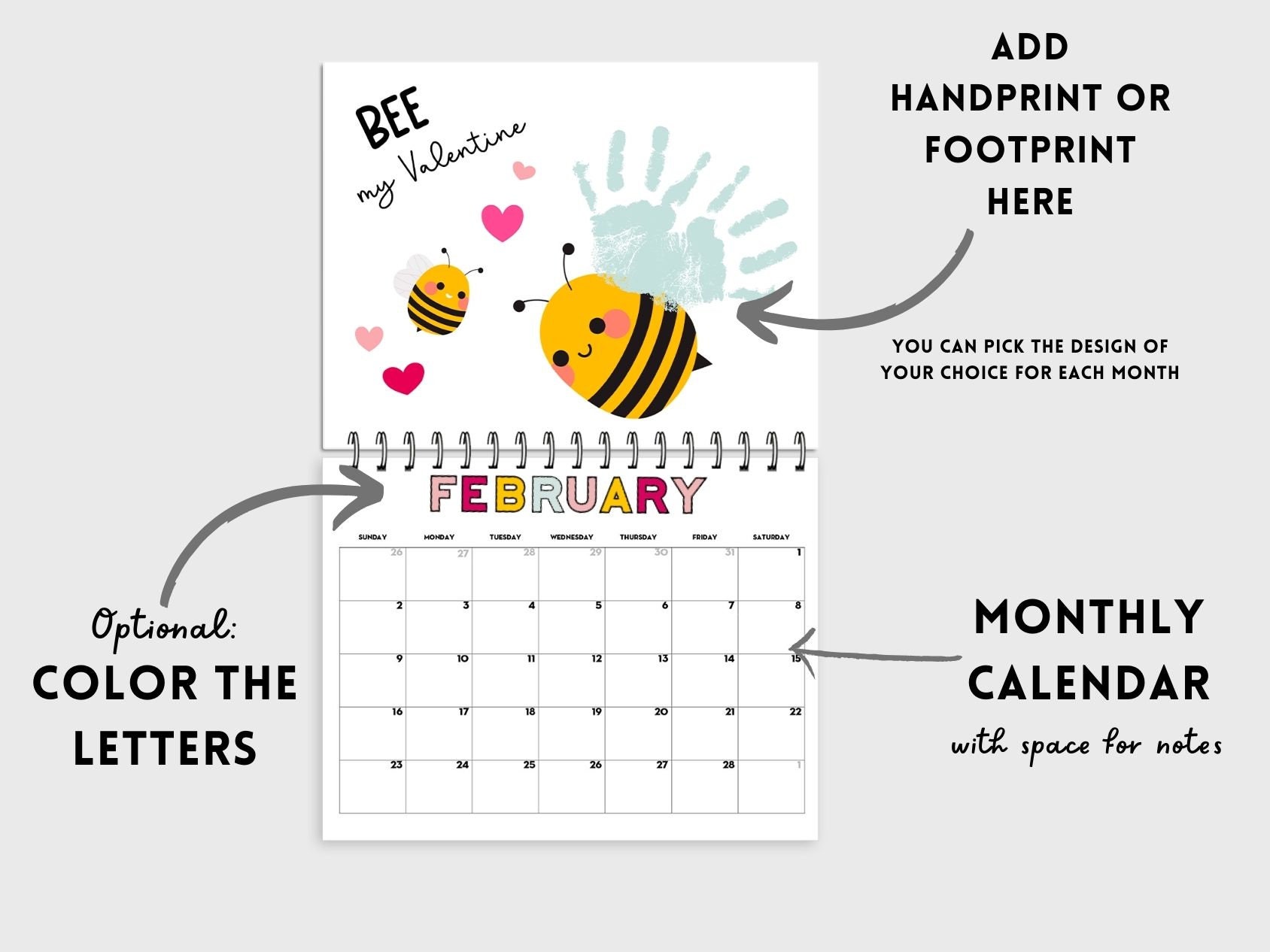 Handprint Calendar 2025 Landscape, Printable Handprint Craft Bundle ...