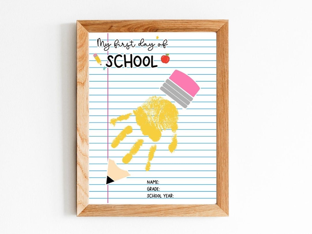 First Day of School Handprint Art, Pencil Handprint Printable Template ...