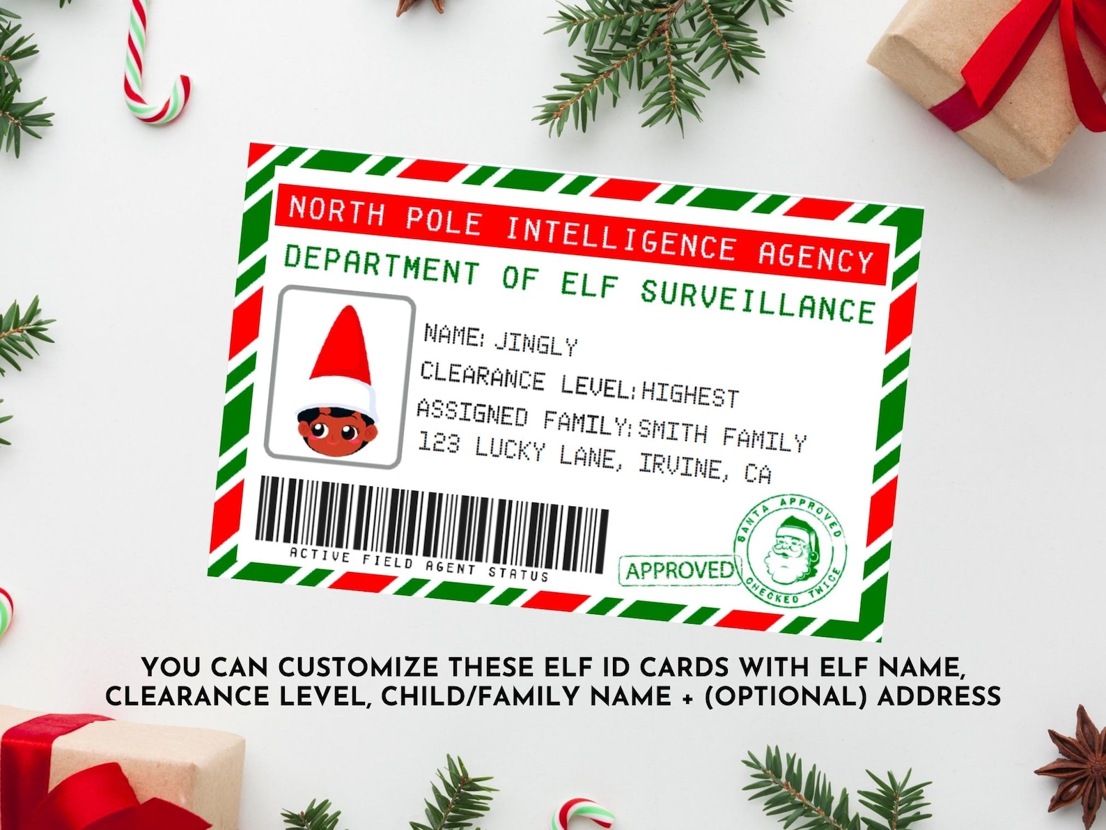 EDITABLE Elf ID Card Printable Brown Skin Elf ID Badge, Christmas Elf ...