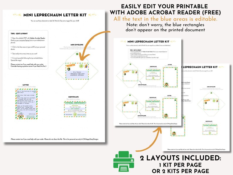 Editable Printable Mini Leprechaun Letter Envelope Certificate ...