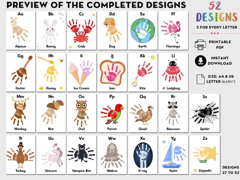 Handprint Alphabet Book Template, Printable Alphabet Handprint Craft ...