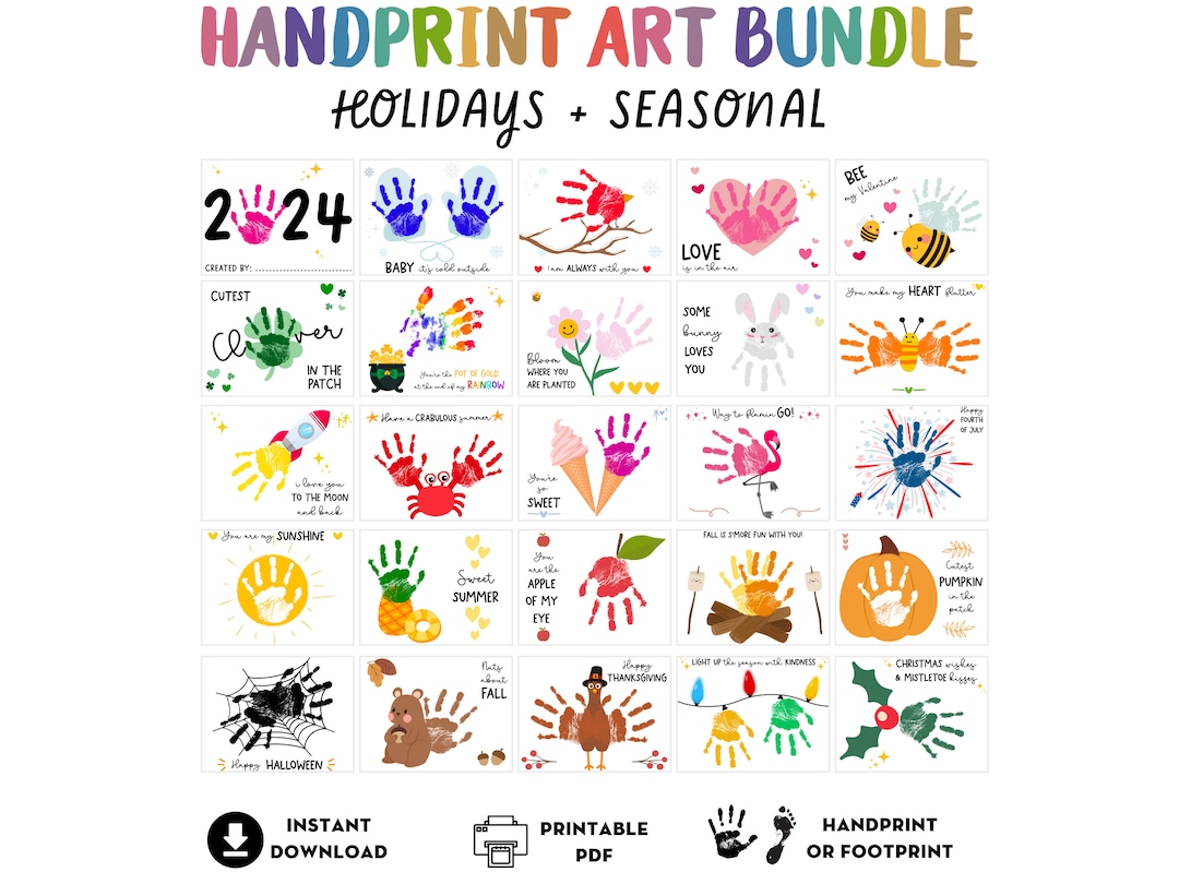 Holidays and Seasonal Handprint Art Bundle, Printable Handprint Memory ...