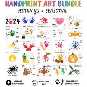 Holidays and Seasonal Handprint Art Bundle, Printable Handprint Memory ...