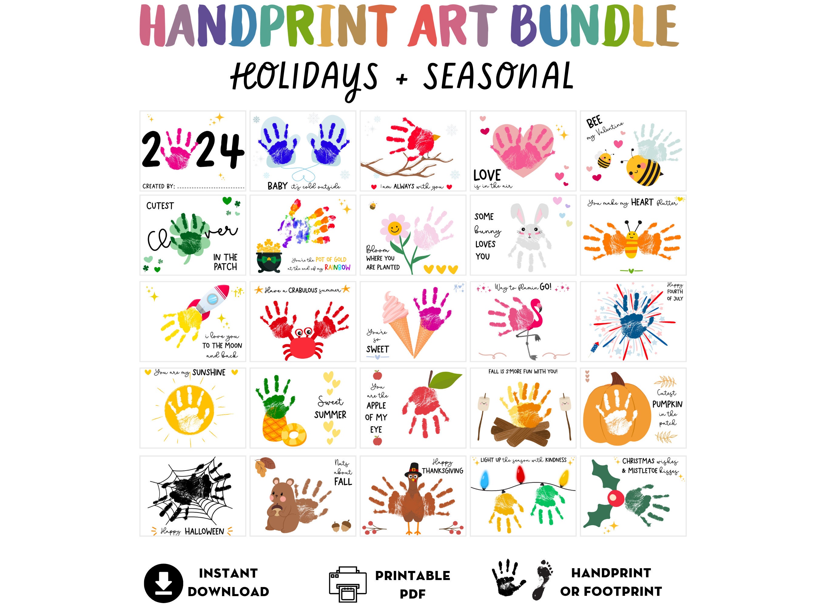 Holidays and Seasonal Handprint Art Bundle, Printable Handprint Memory ...