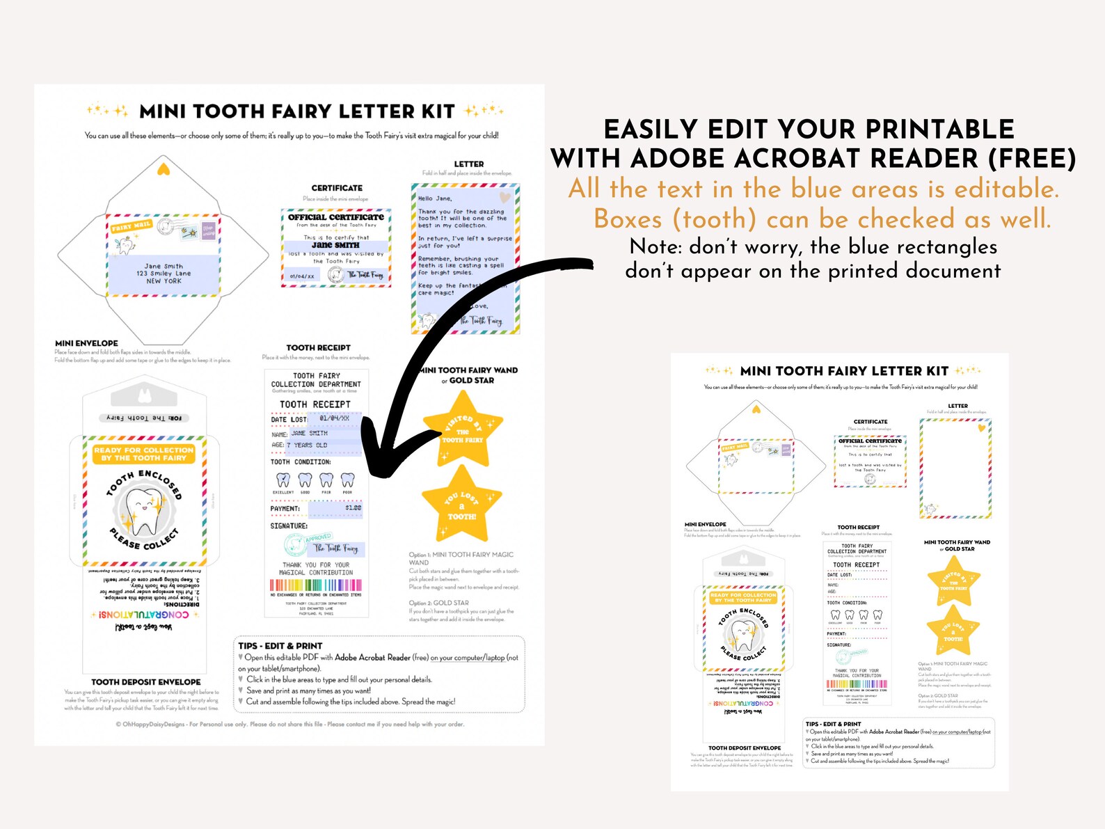 Editable Printable Mini Tooth Fairy Set With Customizable Letter From ...