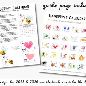 BUNDLE 2025 2026 Handprint Calendar on 2 Pages Landscape, Printable ...