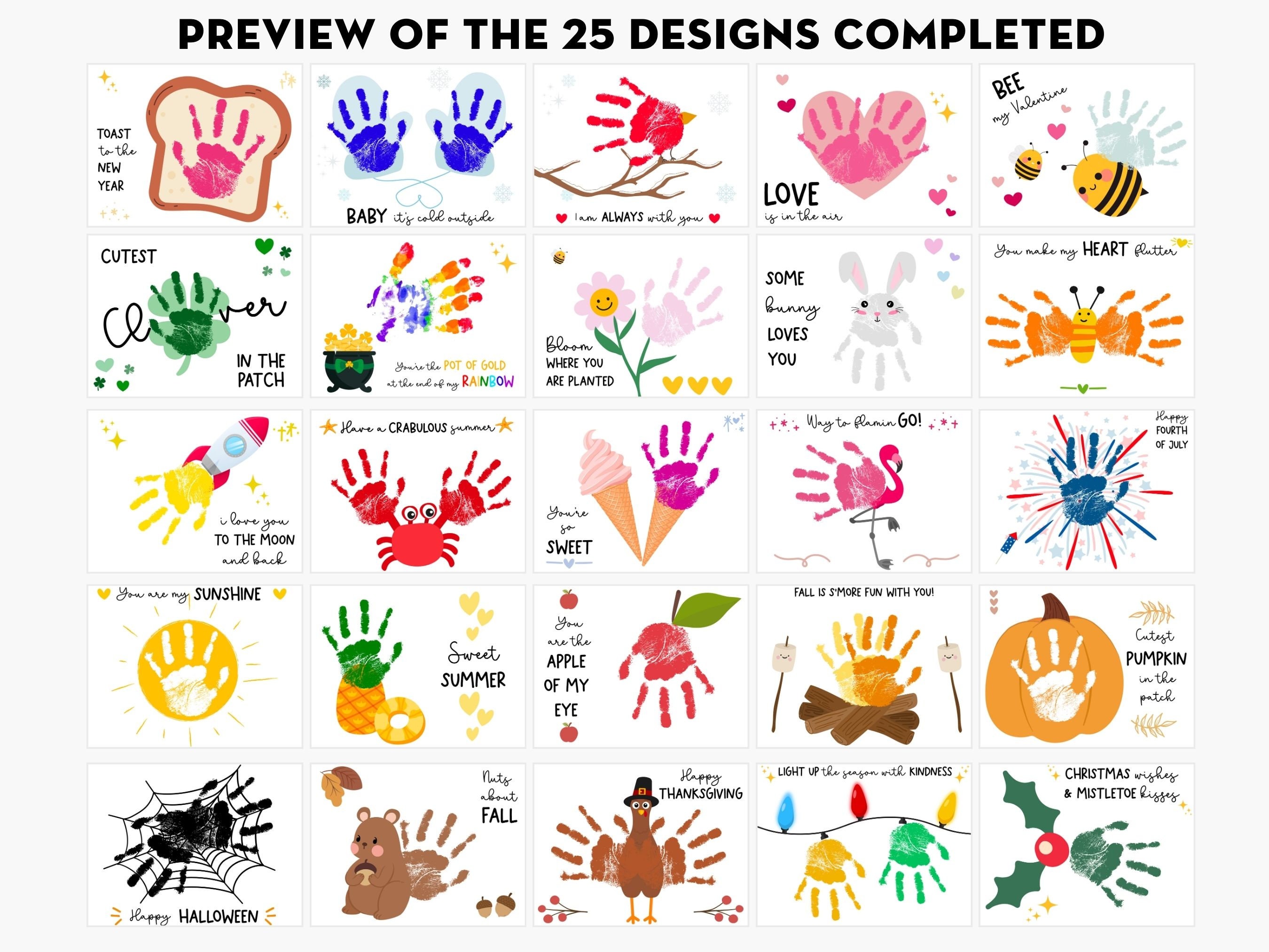 Holidays and Seasonal Handprint Art Bundle, Printable Handprint Memory ...