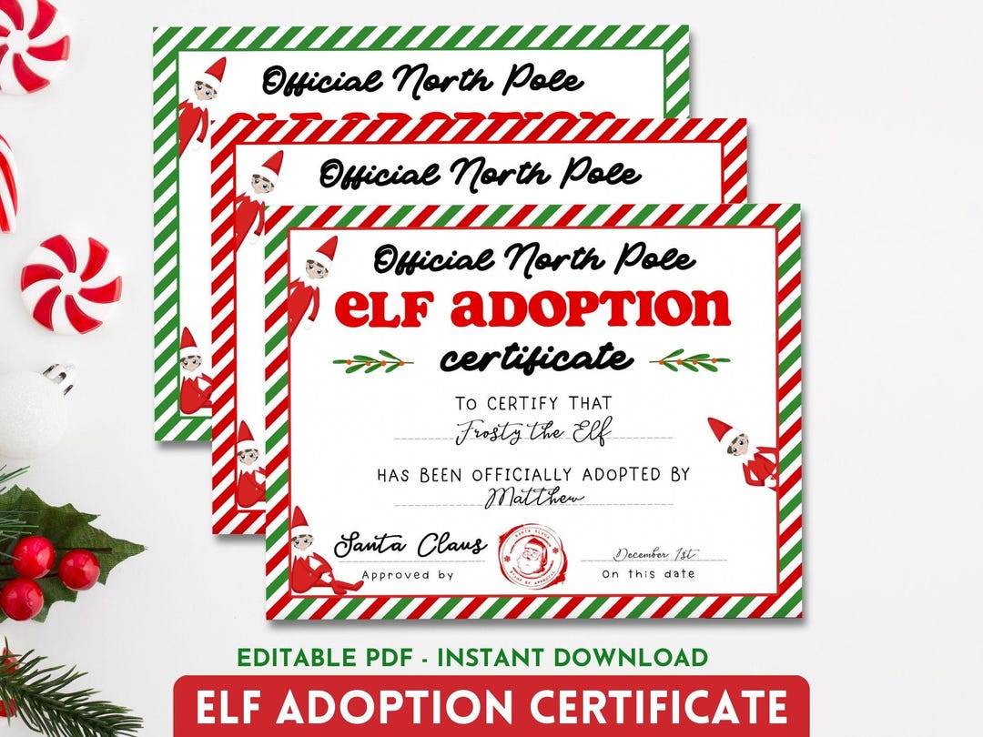 EDITABLE Elf Adoption Certificate, Adoption Letter From Your Elf, Adopt ...