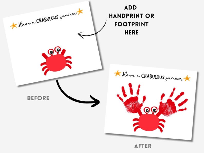 Summer Handprint Art, Crab Handprint Printable Template, Preschool ...