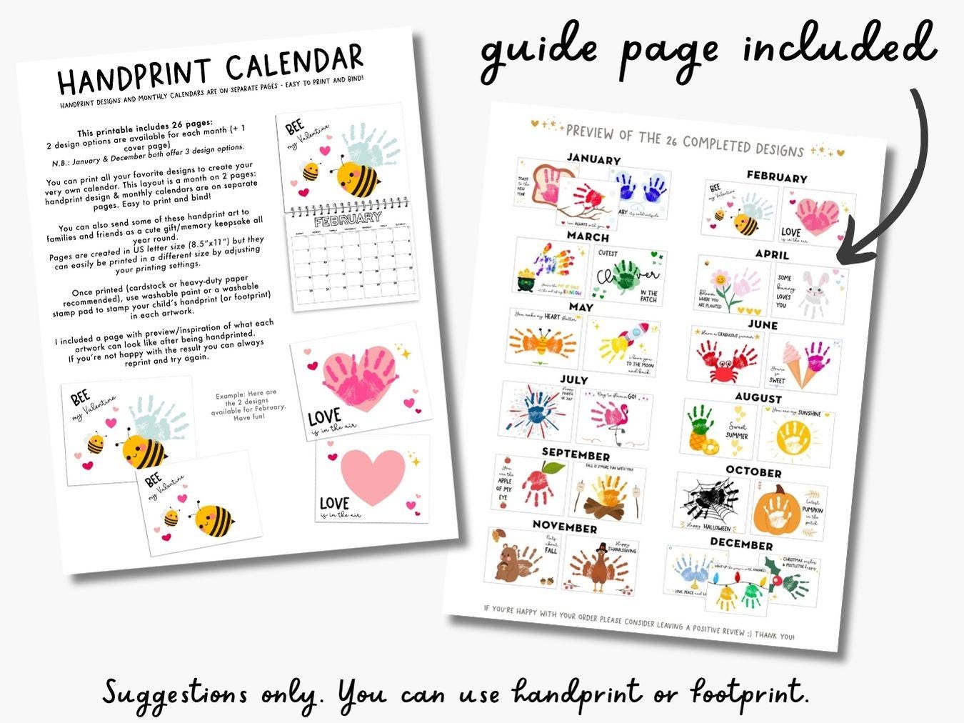 Handprint Calendar 2026 Landscape, Printable Handprint Craft Bundle ...