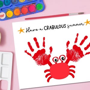 Summer Handprint Art, Crab Handprint Printable Template, Preschool ...