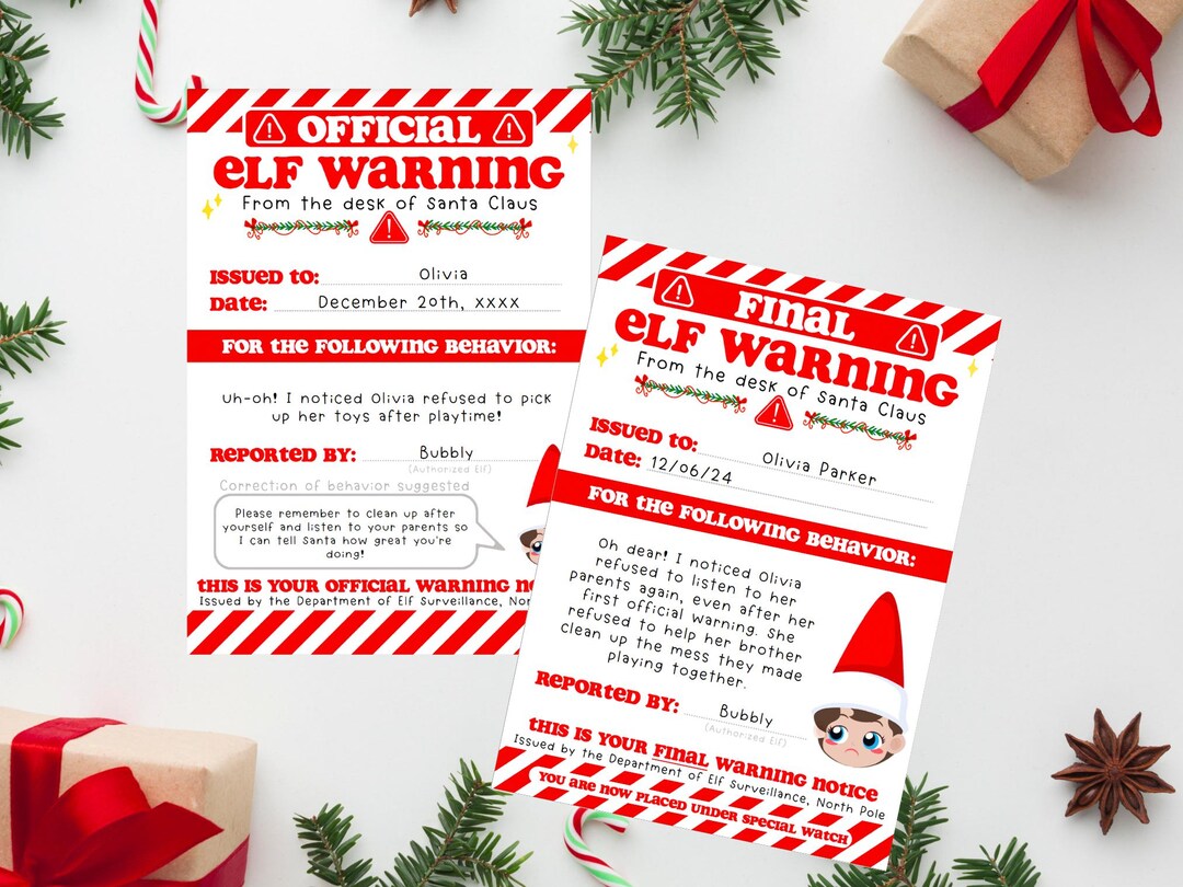 EDITABLE Official Elf Warning Notice Printable Elf Naughty Warning ...