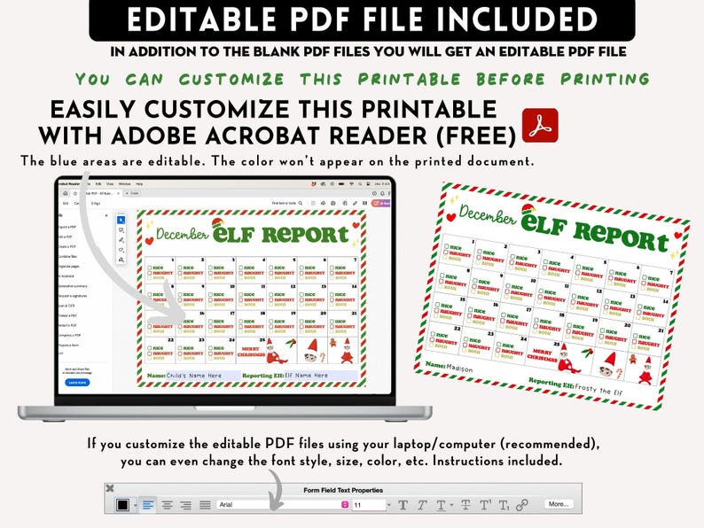 EDITABLE Elf Report Calendar Printable, Christmas Elf Behavior Tracker ...