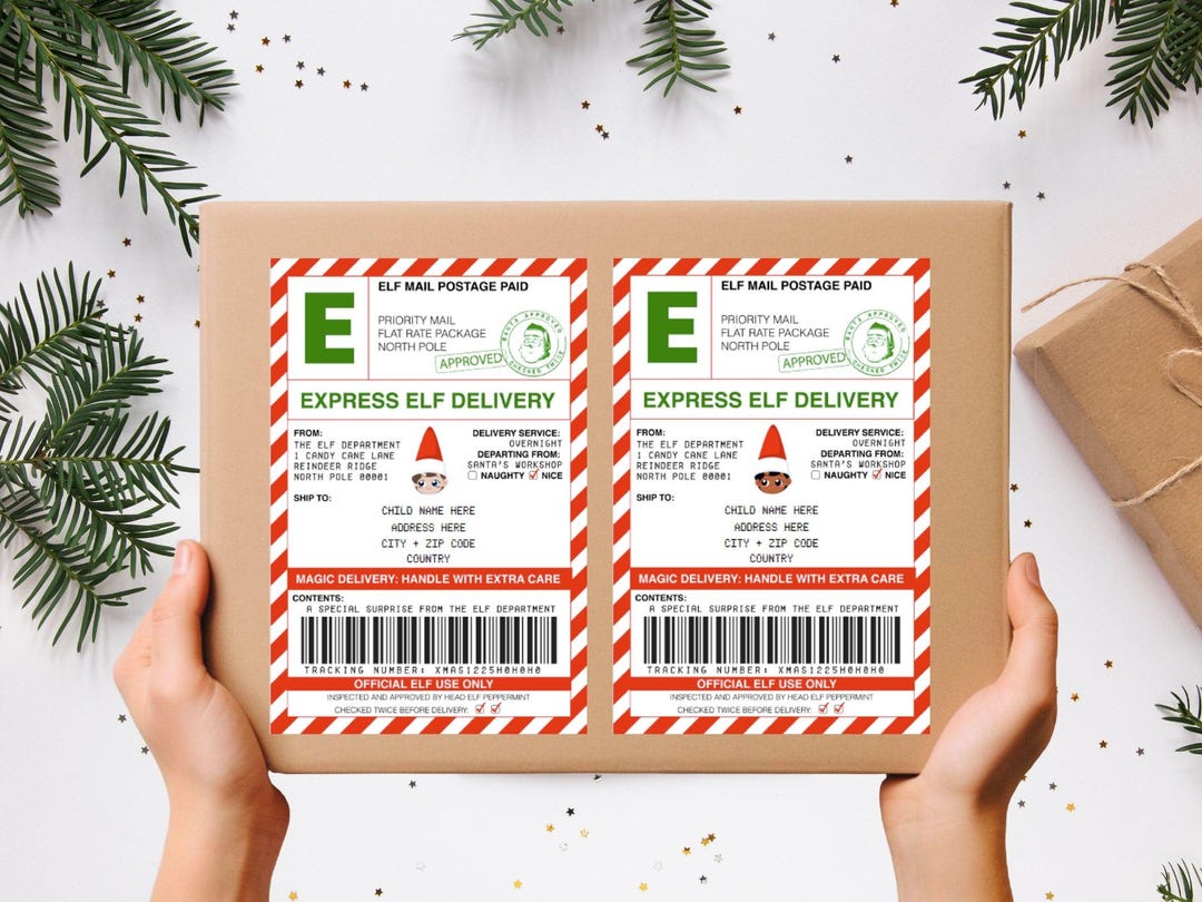 Printable Light & Dark Skin Elf Shipping Label Sticker, EDITABLE ...