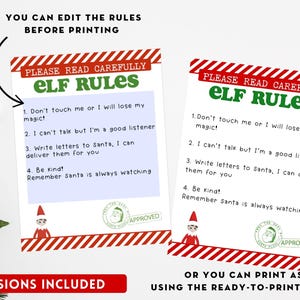 EDITABLE Elf Rules to Follow Santa Elf Arrival Rules Sign Elf No ...
