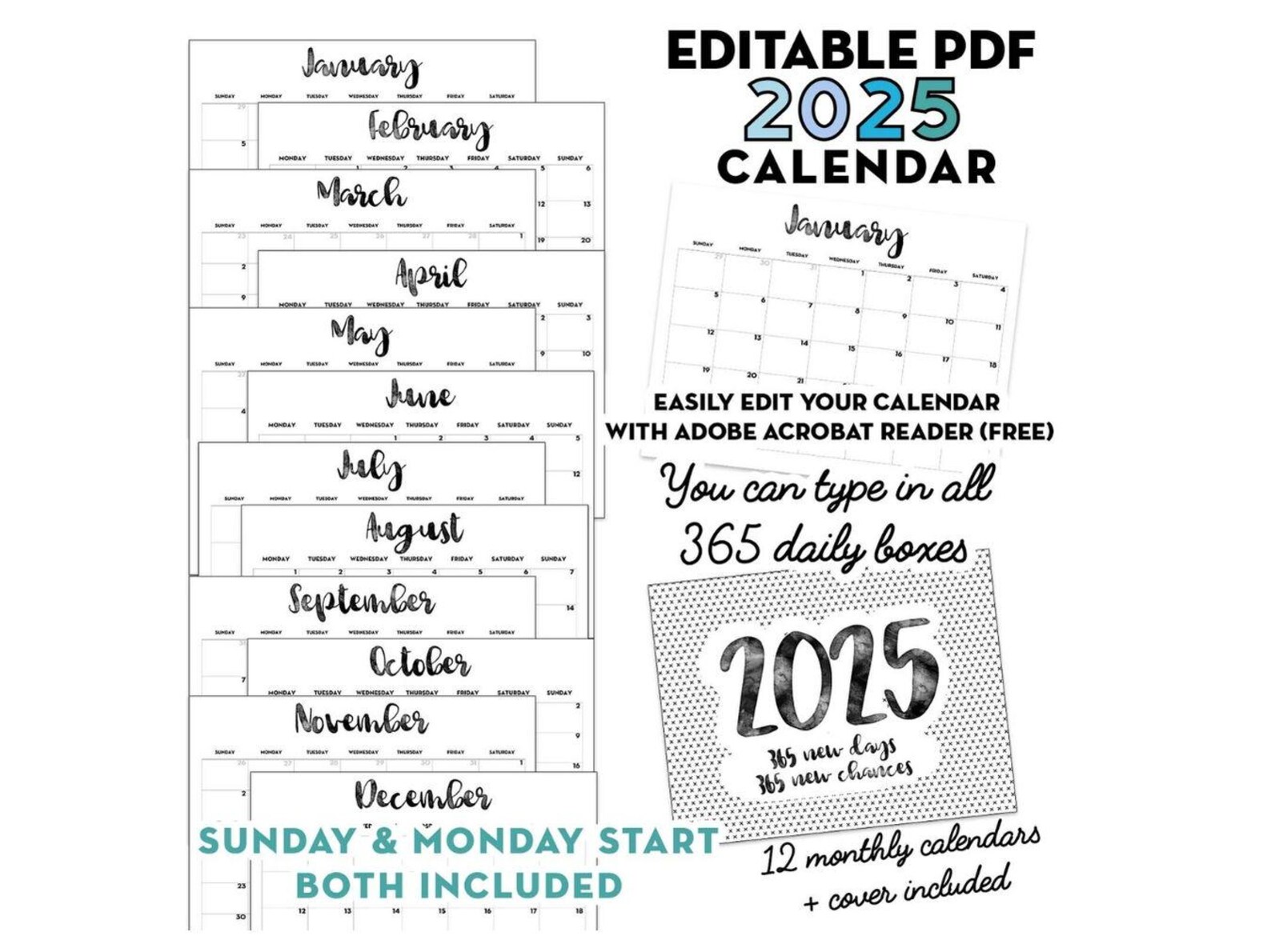 Printable EDITABLE Monthly Calendar 2025 Template, Editable PDF ...
