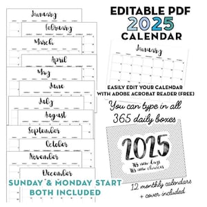 Printable EDITABLE Monthly Calendar 2025 Template, Editable PDF ...