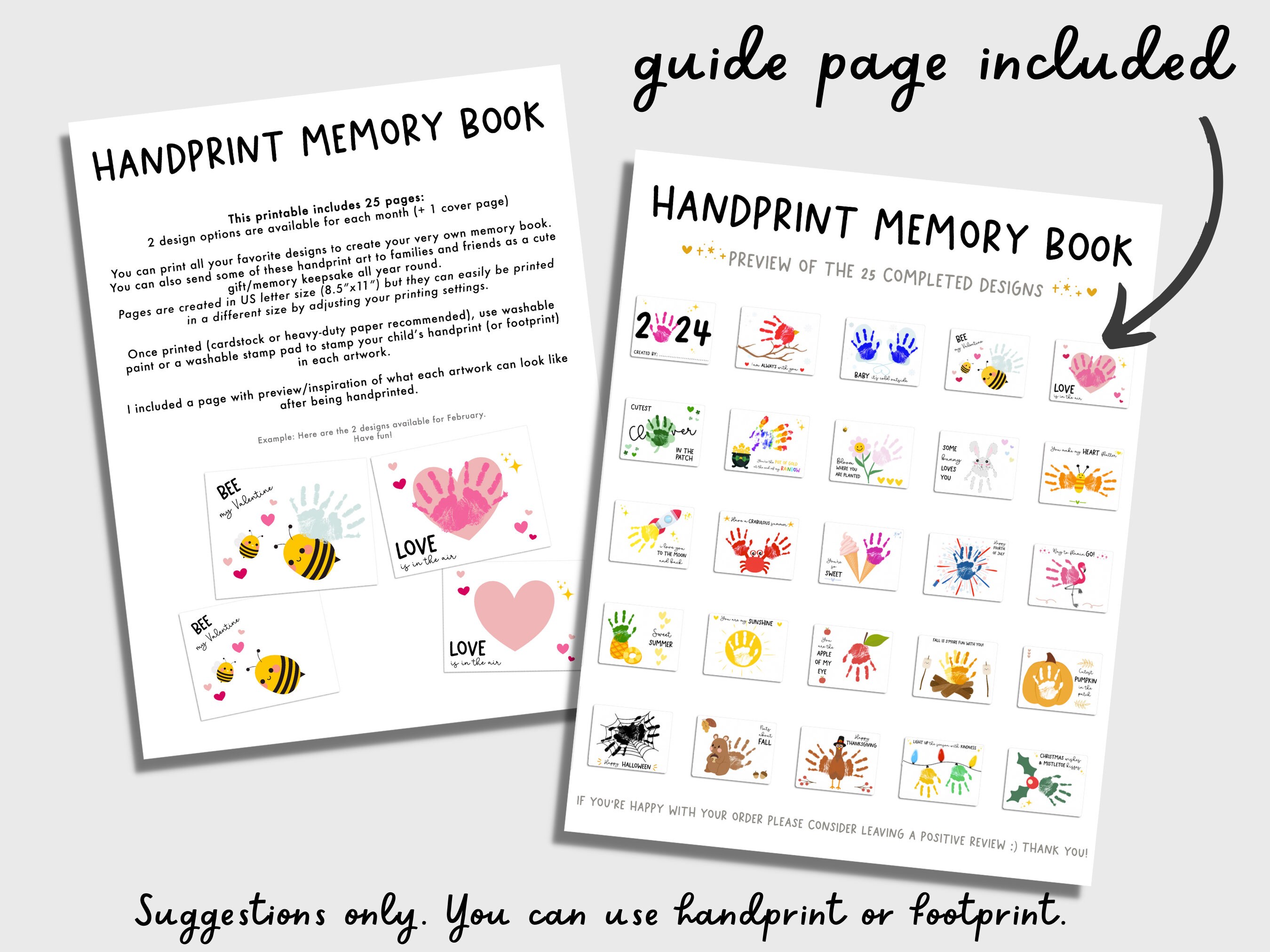 Holidays and Seasonal Handprint Art Bundle, Printable Handprint Memory ...