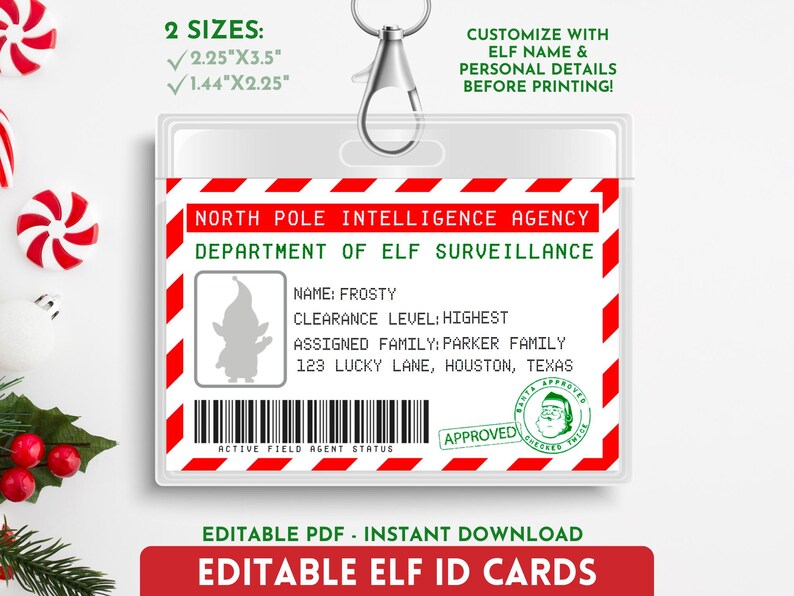 EDITABLE Elf ID Card Printable Elf ID Badge, Christmas Elf ...