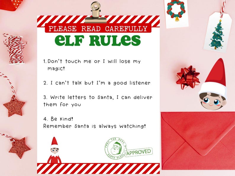 EDITABLE Elf Rules to Follow Santa Elf Arrival Rules Sign Elf No ...