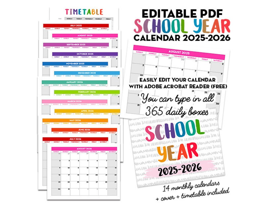 Printable EDITABLE Monthly School Calendar 2025-2026 Template, Academic ...