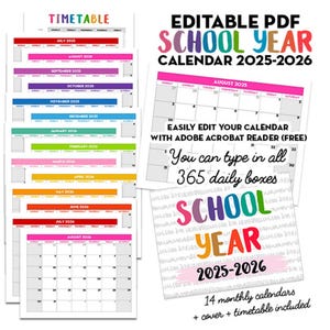 Printable EDITABLE Monthly School Calendar 2025-2026 Template, Academic ...