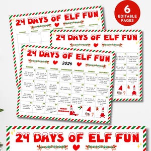 Editable Elf Calendar Printable, Customizable Christmas Elf Ideas ...