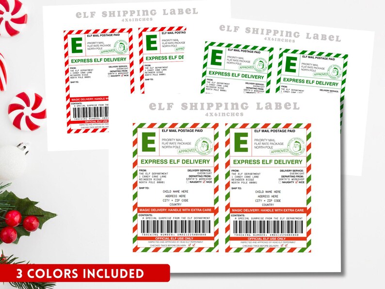 3 Printable Editable Elf Express Delivery Labels, Elf Shipping Label ...
