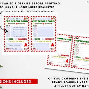 EDITABLE Elf Report Card PRINTABLE Christmas Elf Report Card Santa ...