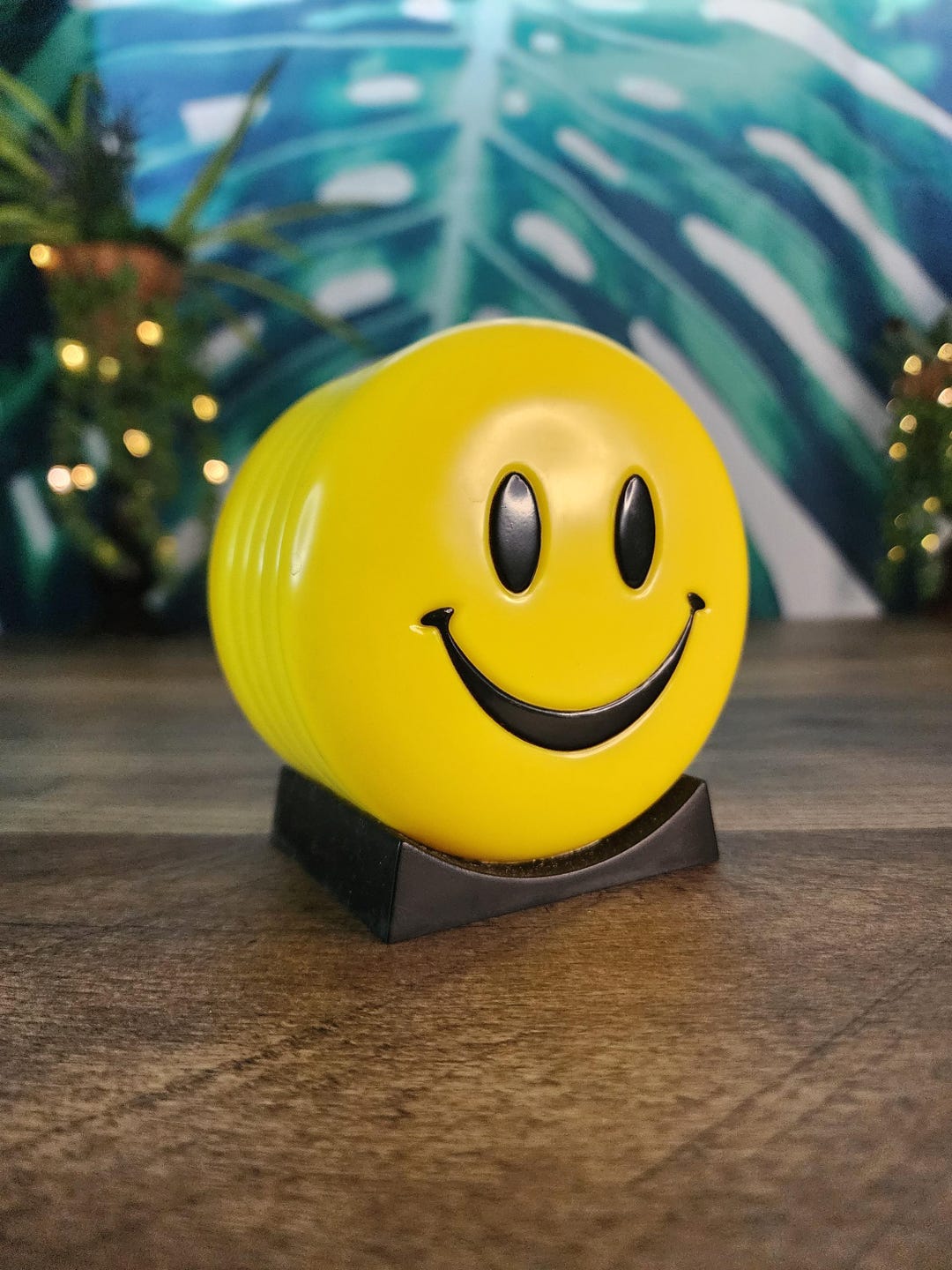 Yellow Smiley Face Coasters, Vintage Yellow Plastic Happy Face Coasters ...