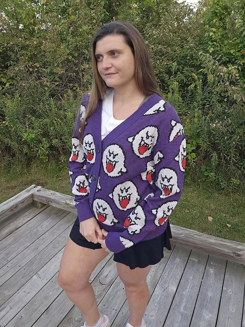 Boo Ghost Cardigan Gamer Halloween Sweater Videogame Gifts Pixel Art ...