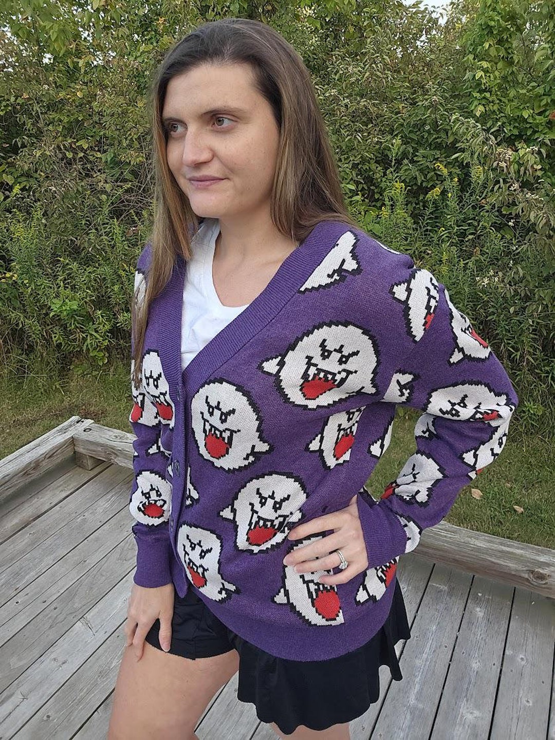 Boo Ghost Cardigan | Gamer Halloween Sweater | Videogame Gifts | Pixel ...
