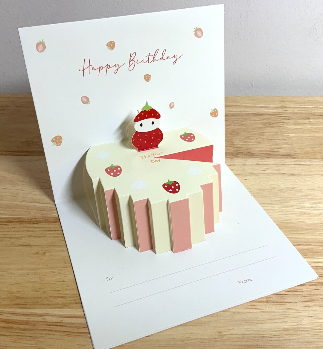 Happy Birthday Pop up Cake Card Strawberry Pink Fruit - Etsy