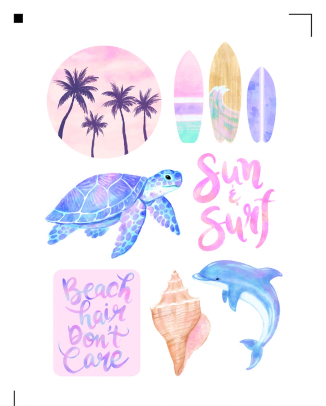 Sun and Surf Stickers , , Turtle , Sun , Beach , Surf Board , Dolphin ...