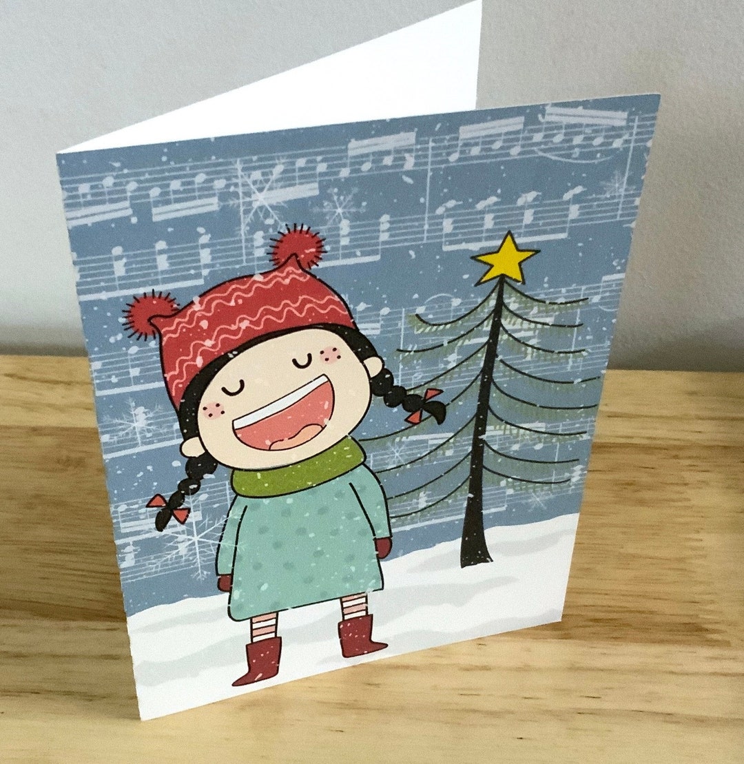Singing Child Card , Blank Inside , Printed , Tree , Star , Winter ...