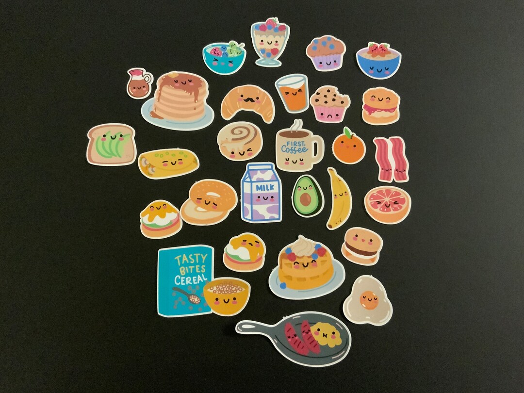 Kawaii Vinyl Stickers , Food , Banana , Eggs , Pancakes , Orange ...