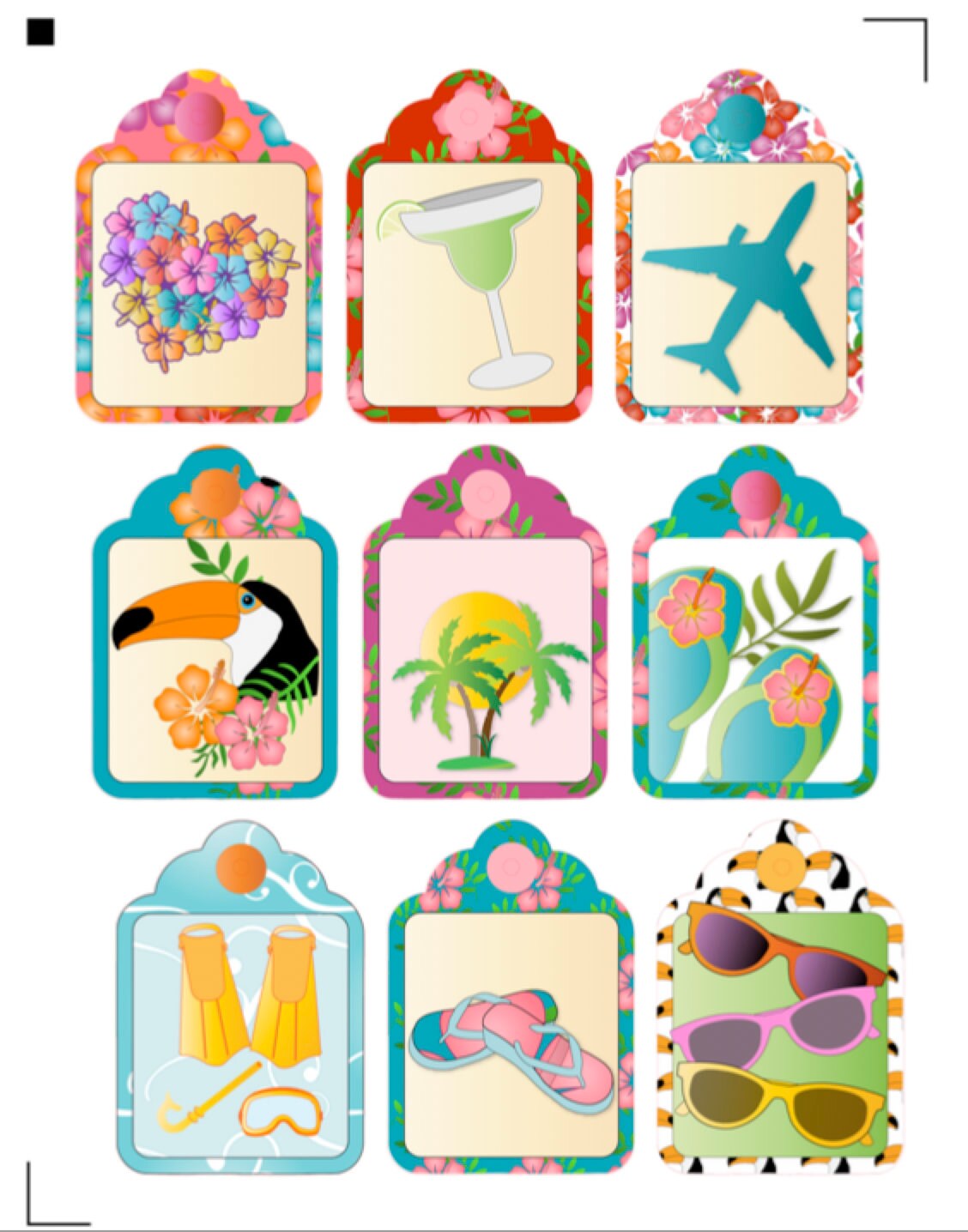 Hawaii Themed Gift Tags , Palm Tree , Plane , Sunglasses , Bird ...