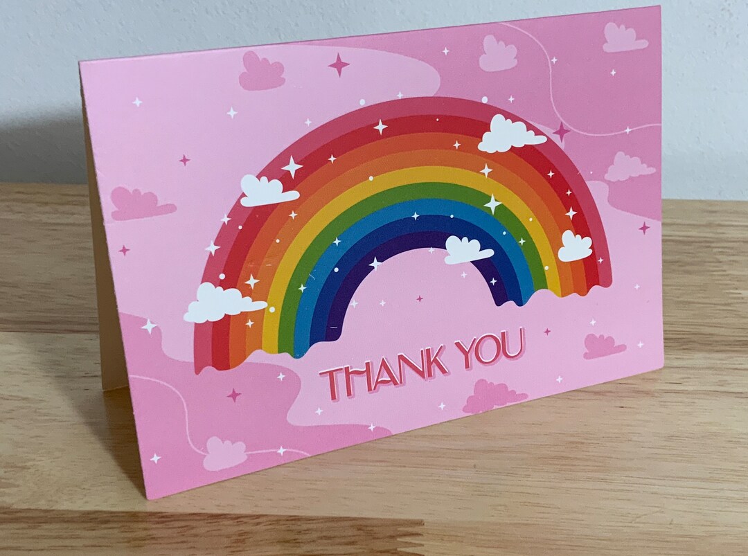 Rainbow Thank You Card , Printed , Blank Inside , Clouds , Pink ...