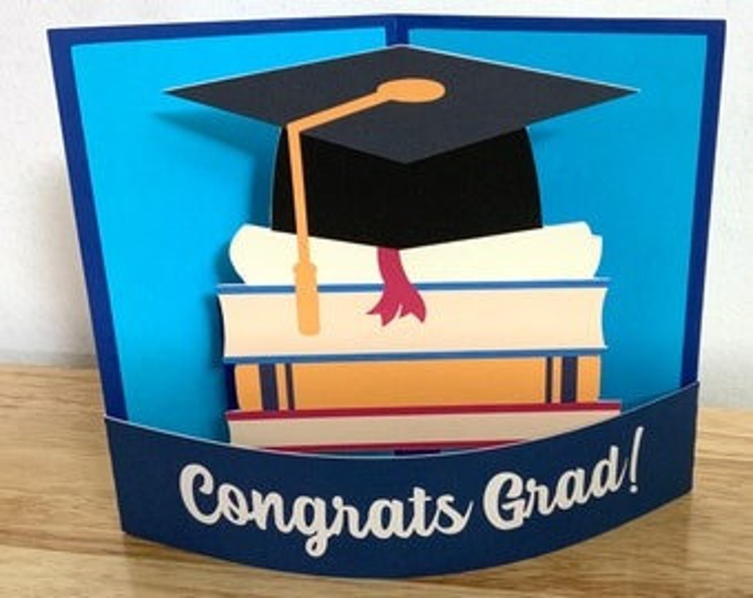 Congrats Grad Curved Pop up Card , Blank , Printed , Cap , Books ...