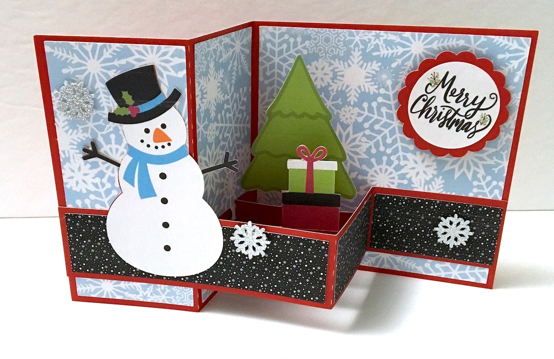 Merry Christmas Snowman Box Card , Blank , Snowflakes , Sparkle ...