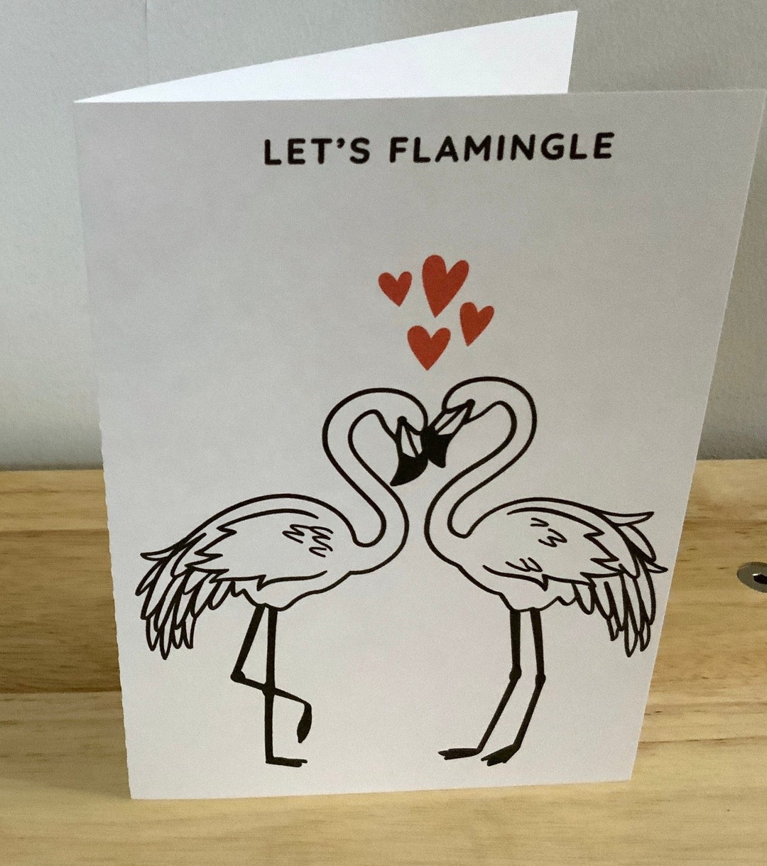 Flamingo Valentine's Day Card , Blank Inside , Printed , Feathers ...