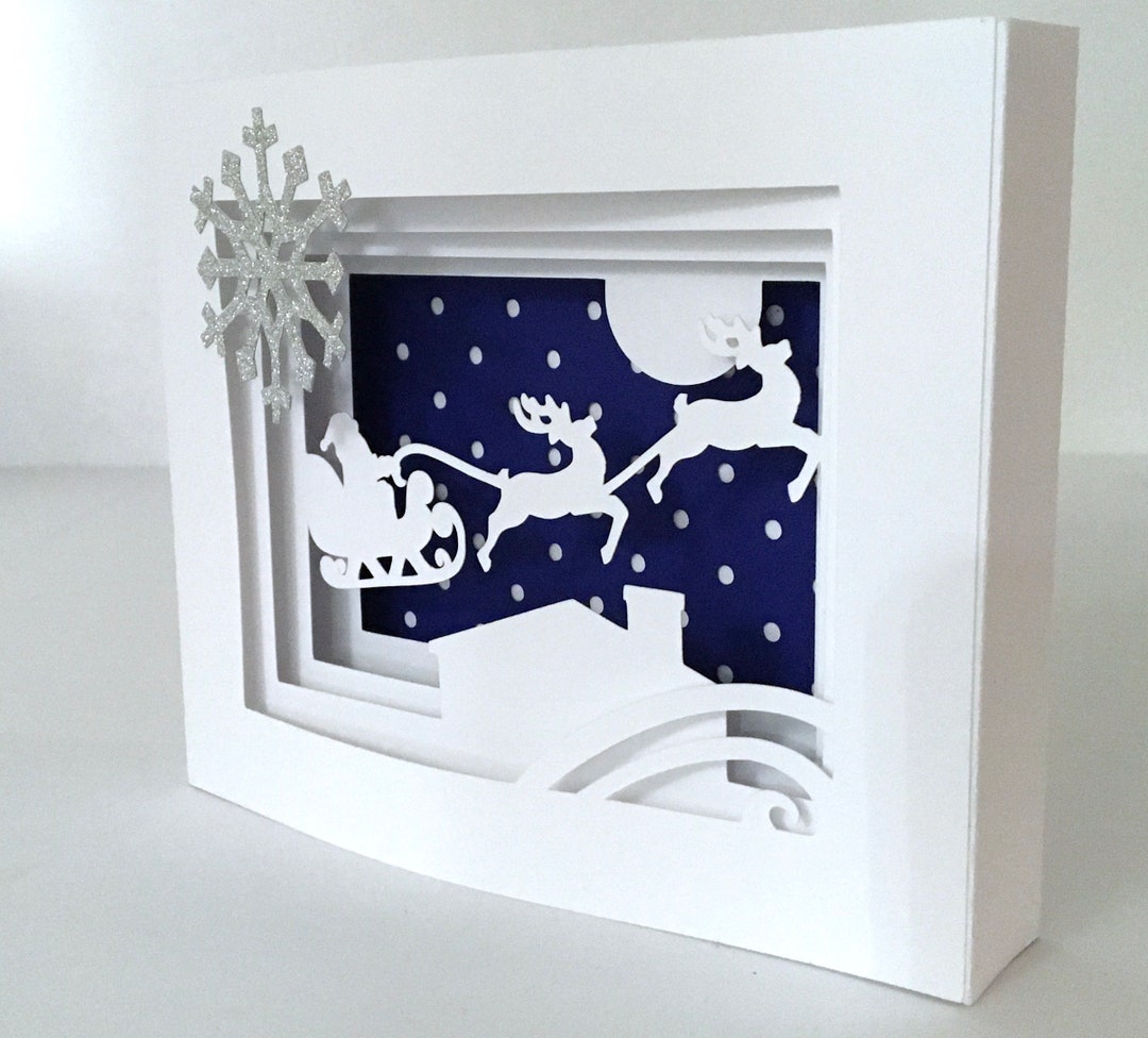Santa Sleigh Box Card , 3D , Bank Inside , Glitter , Sparkle , Snow ...