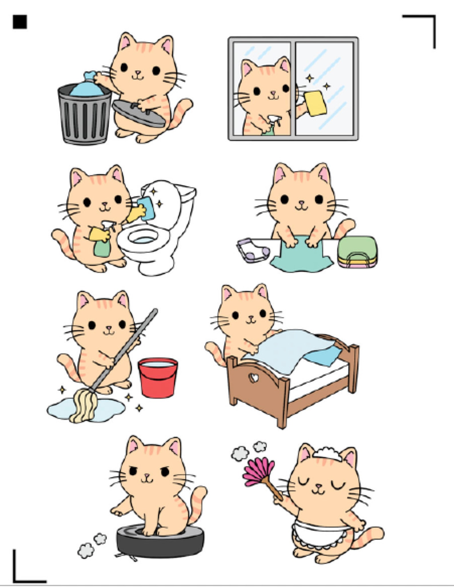 Kitty Cat Chore Stickers , Cleaning , Mopping , Tidy , Planner , Charts ...